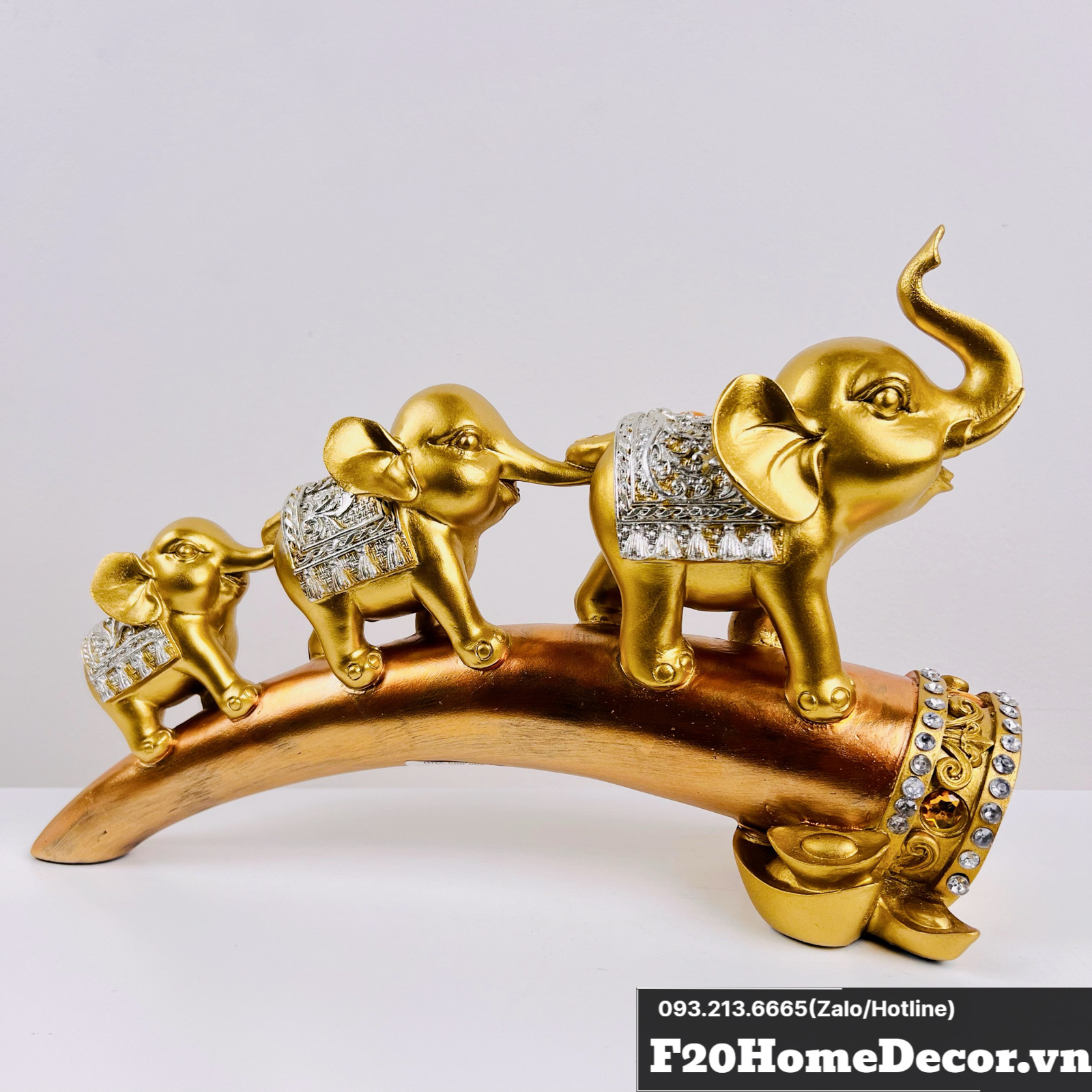Tượng ba voi trên ngà vàng - F20 Home Decor