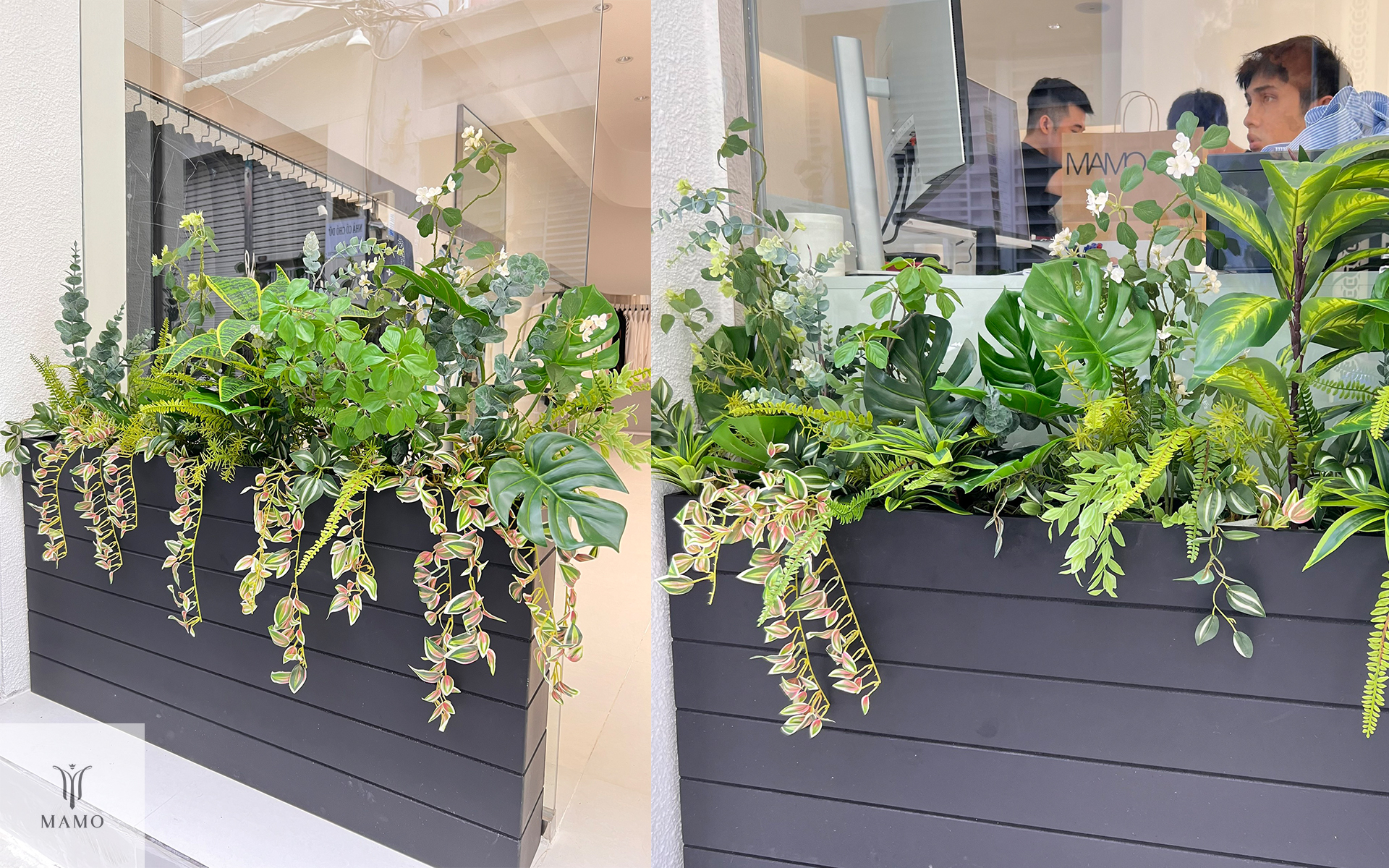 Thi công tường cây giả kết hợp cổng chào cho Mamo Menswear - F20 Home Decor