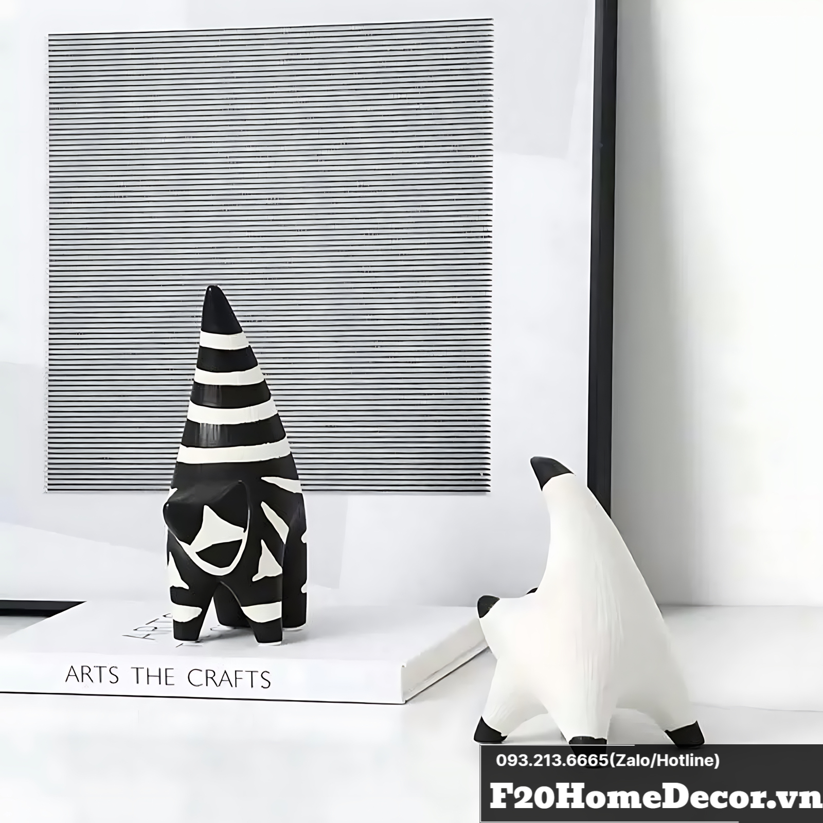 Cặp tượng mèo trắng đen trừu tượng - F20 Home Decor