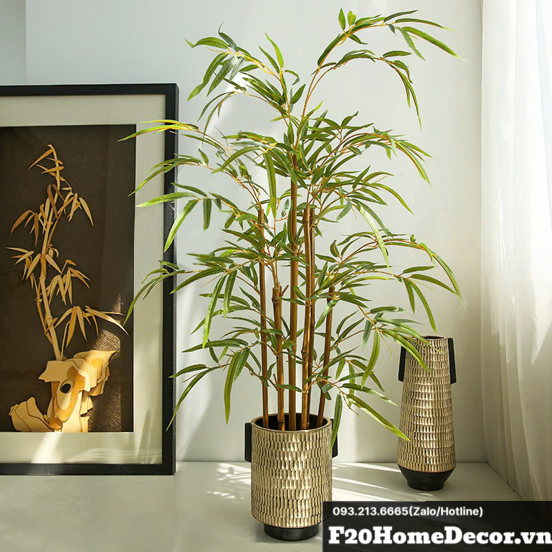 Chậu cây trúc cảnh giả lá xanh - F20 Home Decor