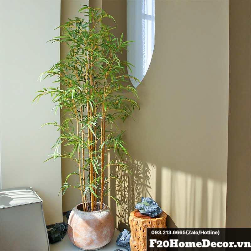 Chậu cây trúc cảnh giả lá xanh - F20 Home Decor