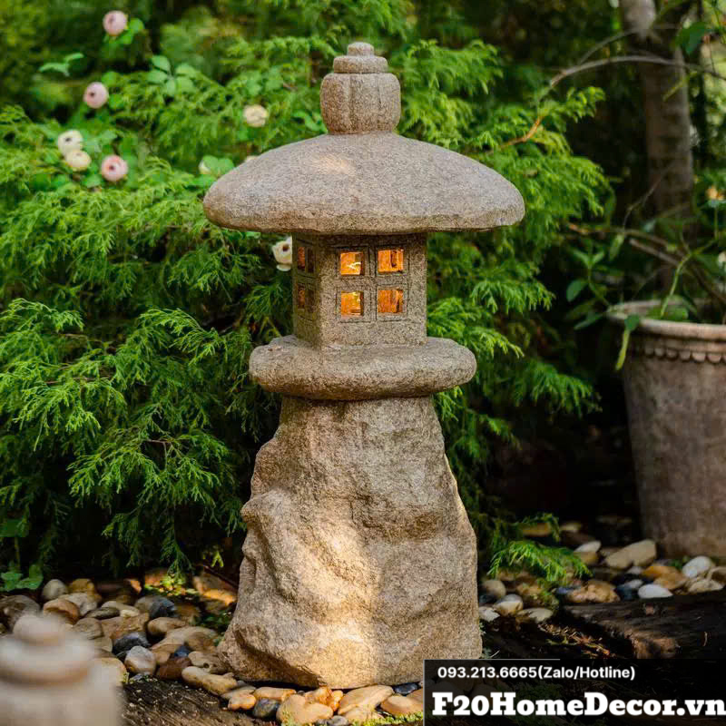 Đèn đá mái tròn thân đá thô - F20 Home Decor