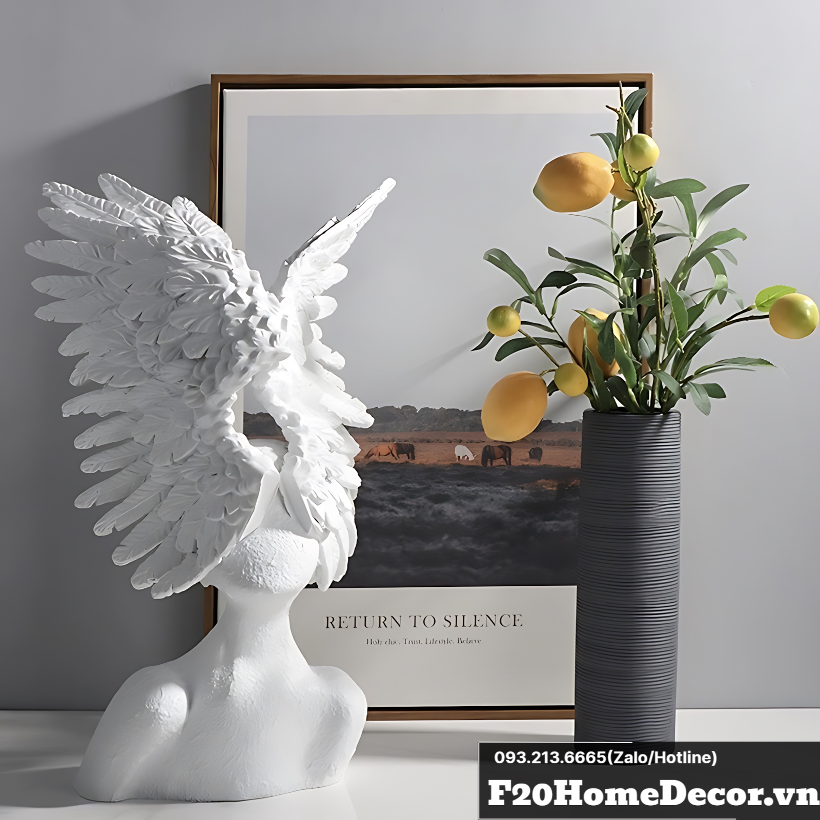 Tượng trang trí thiên thân đôi cánh trắng - F20 Home Decor