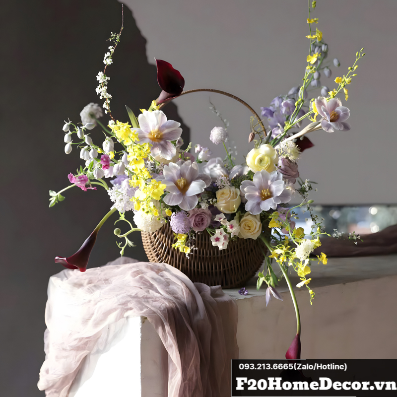 Giỏ hoa lụa Xuân Sắc Huyền Diệu - Rạng ngời và tinh tế