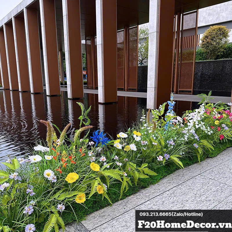 Hàng rào hoa lụa ven hồ - F20 Home Decor