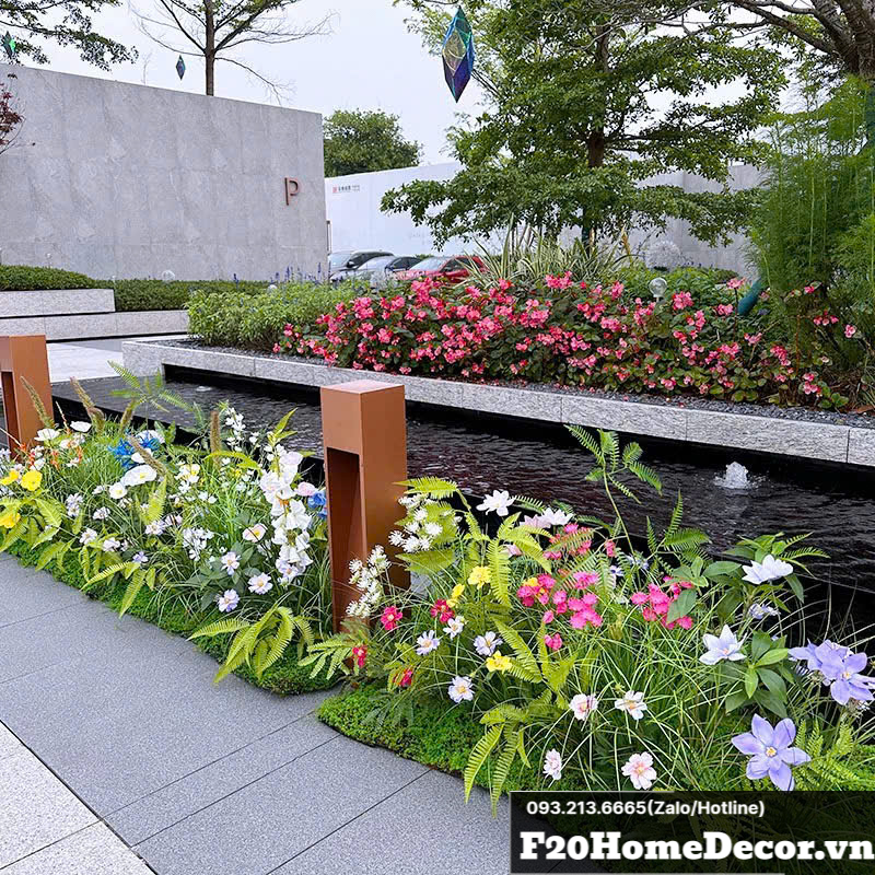 Hàng rào hoa lụa ven hồ - F20 Home Decor