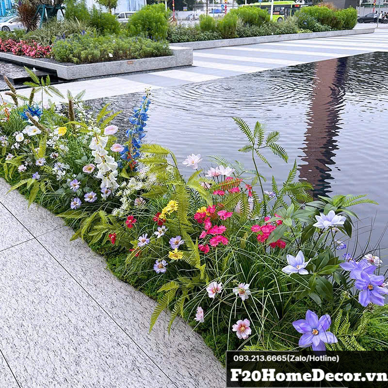 Hàng rào hoa lụa ven hồ - F20 Home Decor