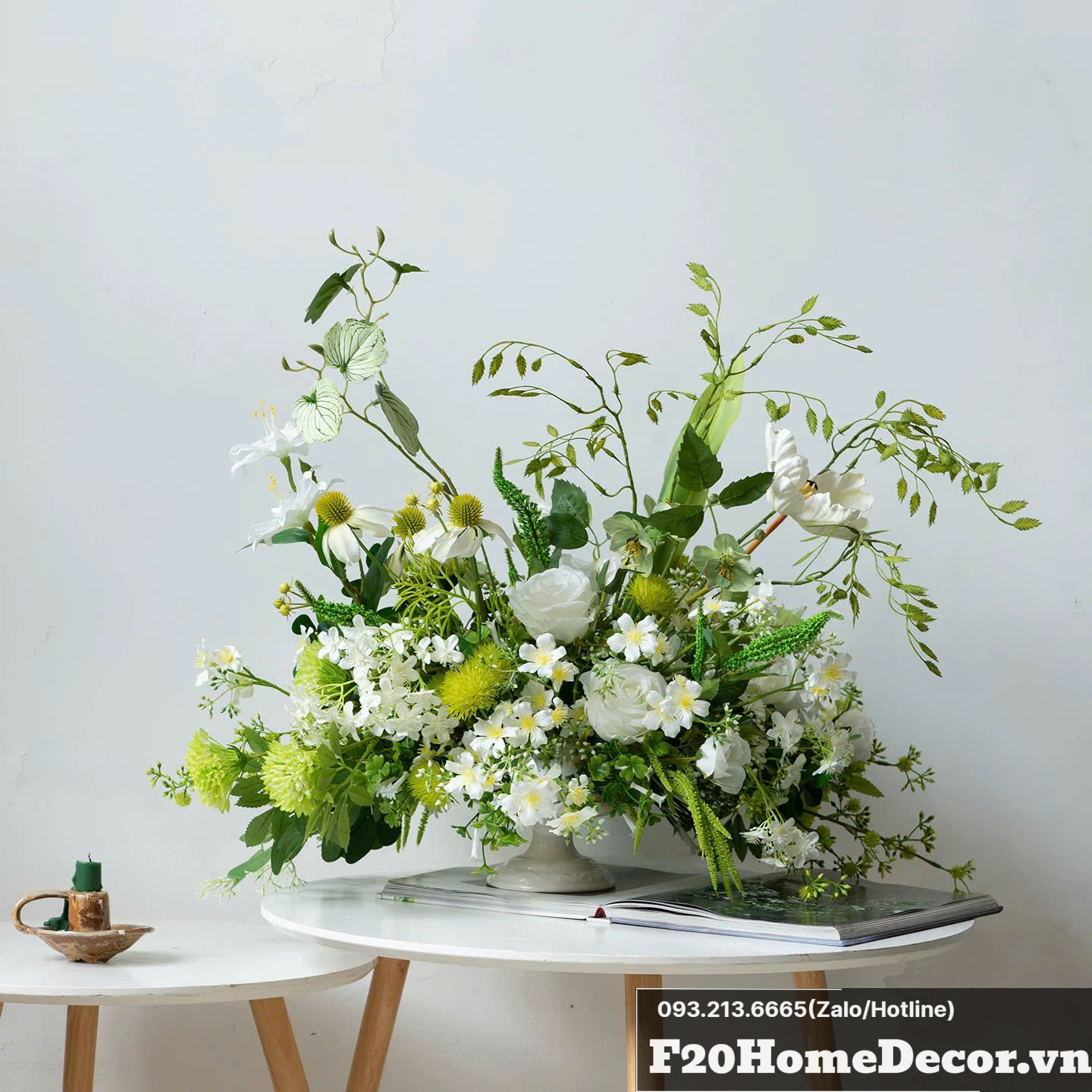 Bình hoa lụa cao cấp White Harmony thanh lịch - F20 Home Decor