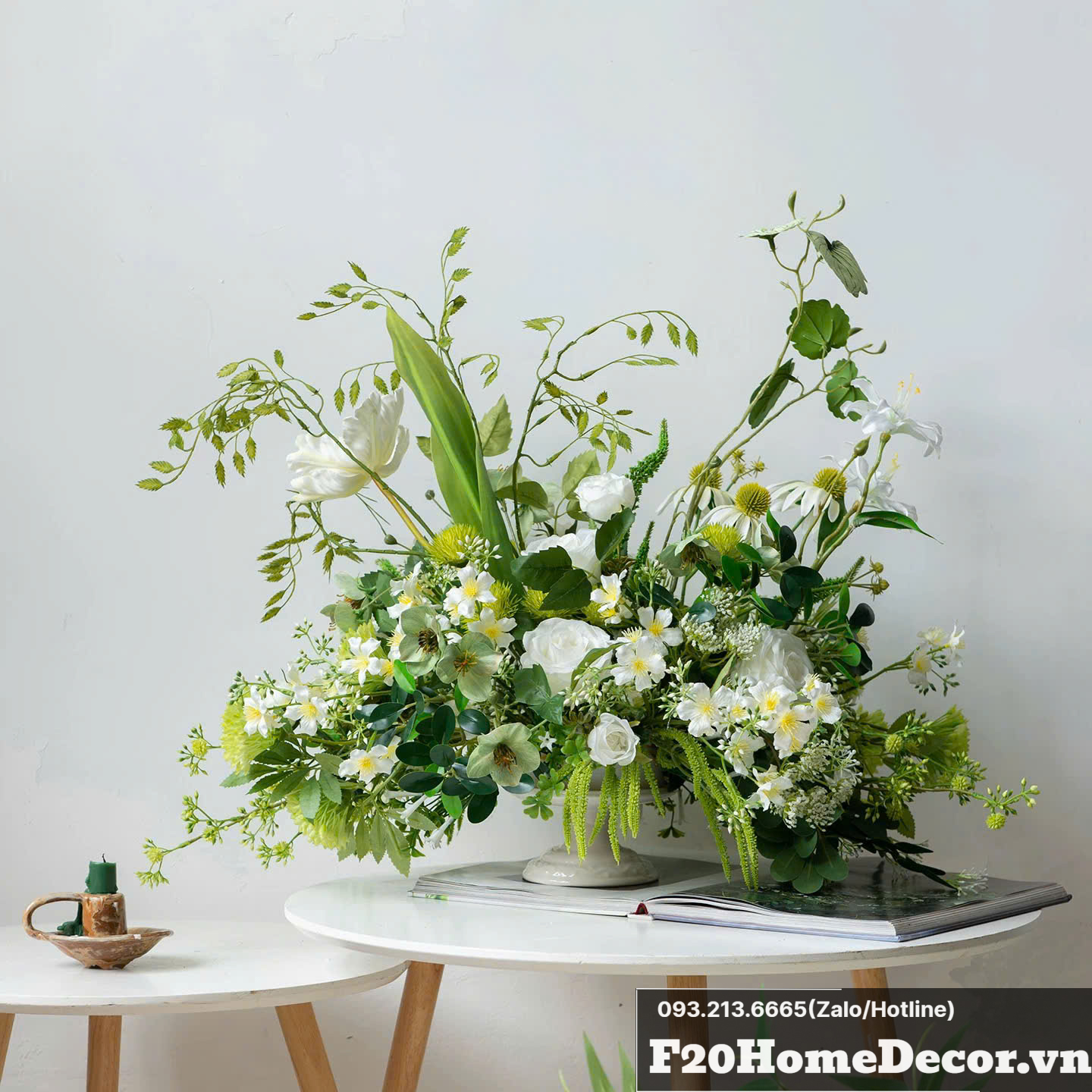 Bình hoa lụa cao cấp White Harmony thanh lịch - F20 Home Decor