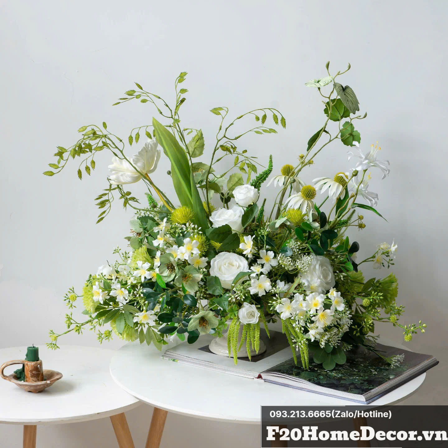Bình hoa lụa cao cấp White Harmony thanh lịch - F20 Home Decor