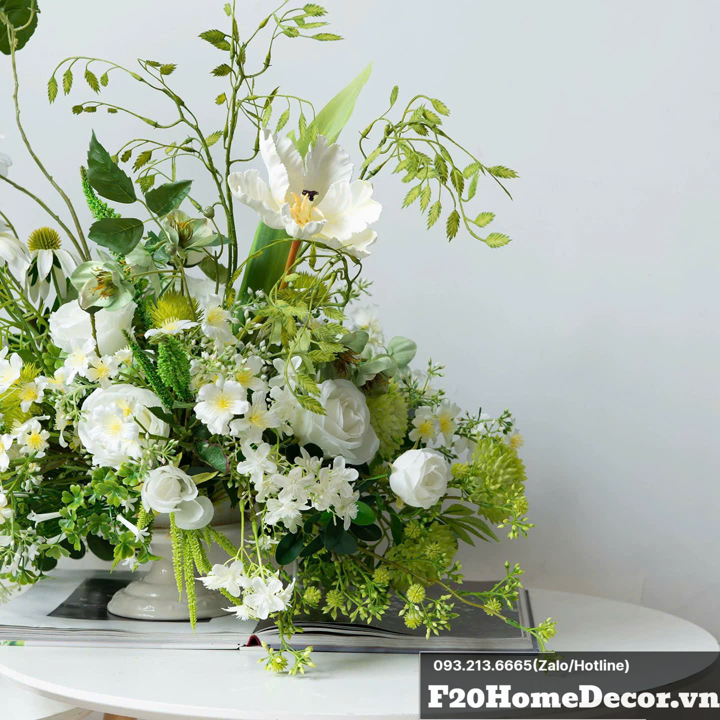 Bình hoa lụa cao cấp White Harmony thanh lịch - F20 Home Decor