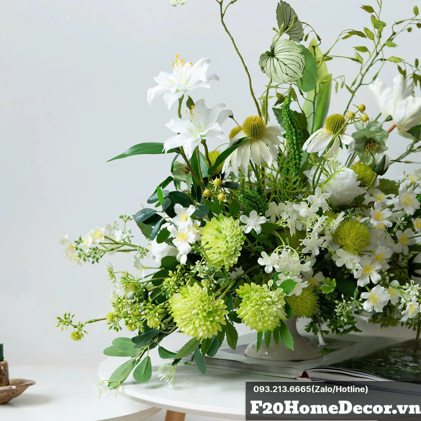 Bình hoa lụa cao cấp White Harmony thanh lịch - F20 Home Decor