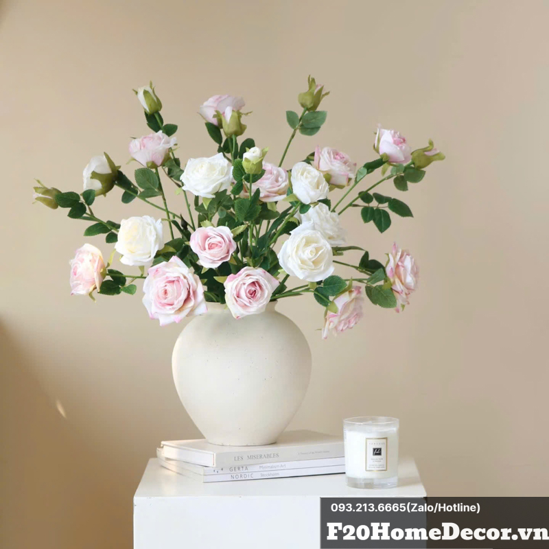 Bình hoa Hồng lụa cổ điển cắm sẵn - F20 Home Decor